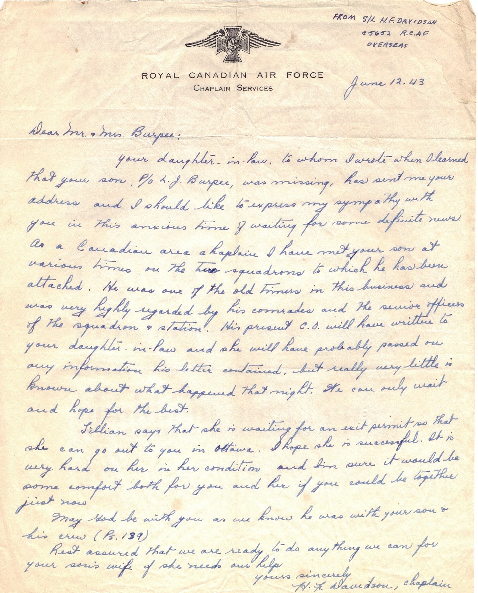 Chaplain letter to Burpee parents – Dambusters Blog