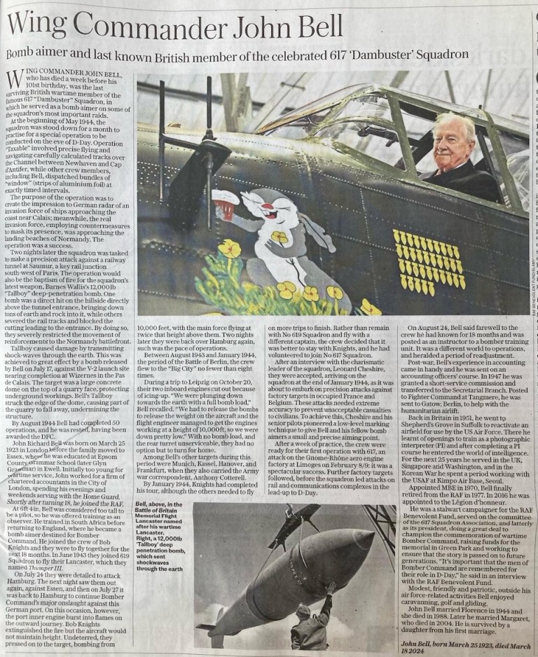 John Bell: Daily Telegraph obituary – Dambusters Blog